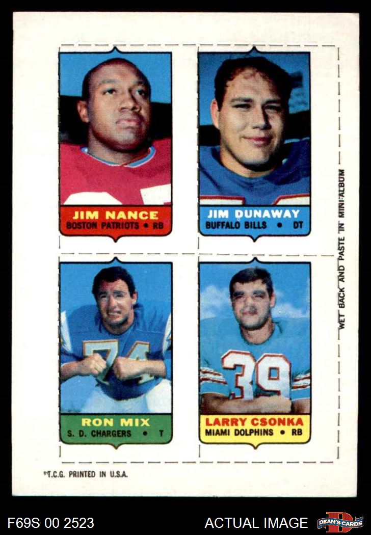 1969 Topps 4-in-1 Football Stamps Jim Nance / Jim Dunaway / Ron Mix ...