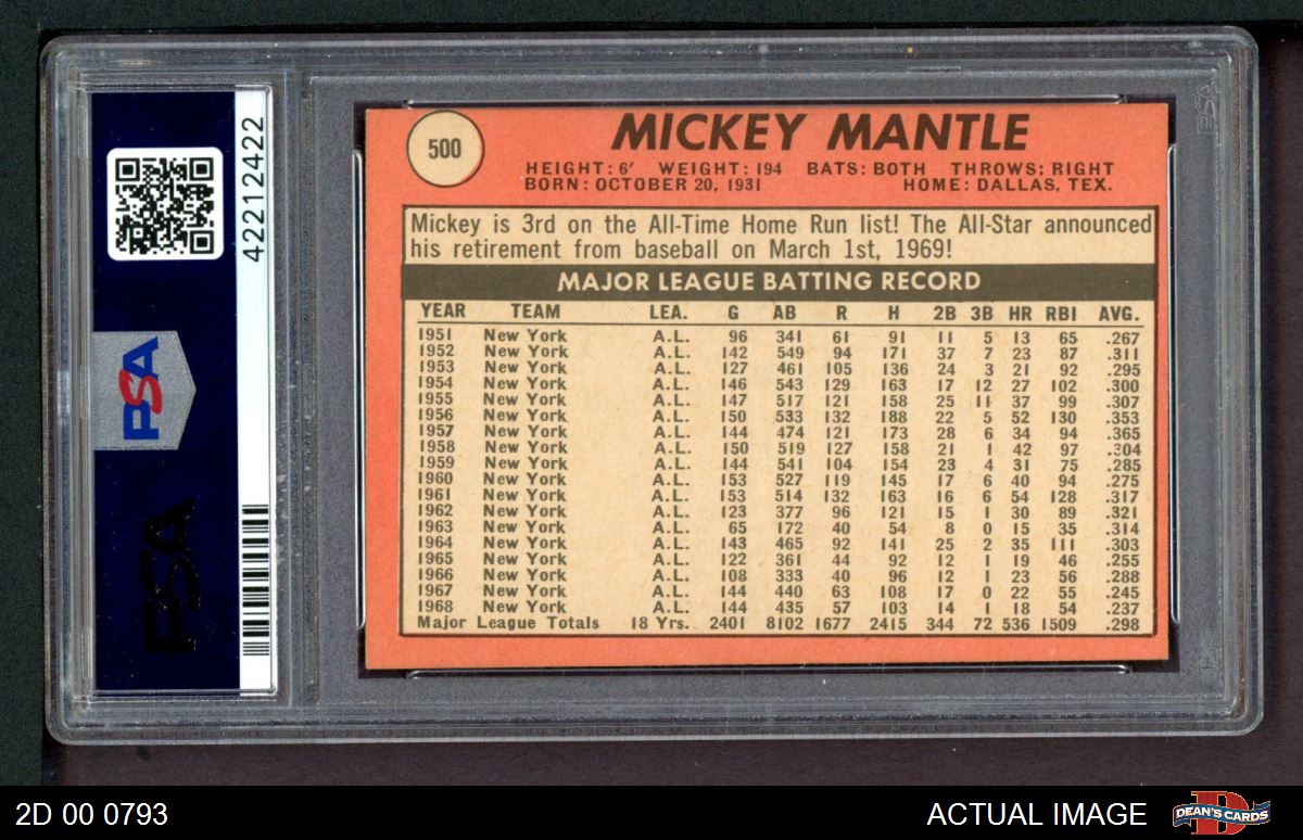 1969 Topps #500 YN Mickey Mantle