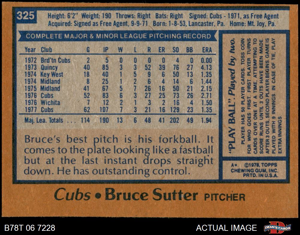 1978 Topps #325 Bruce Sutter