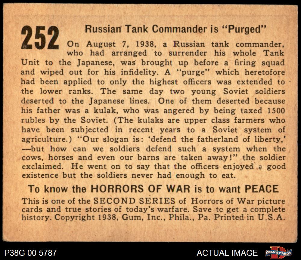 1938 Horrors of War #252 Russian Tank Commander is Purged 4 - VG/EX