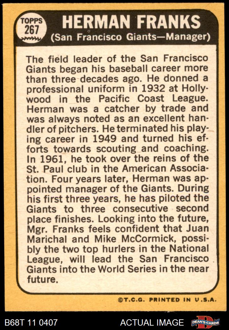 1968 Topps #267 Herman Franks