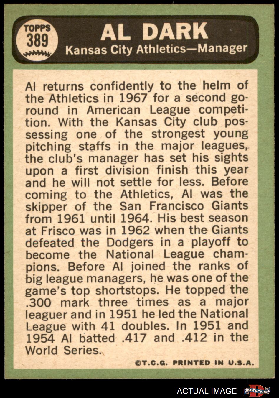 1967 Topps #389 Al Dark