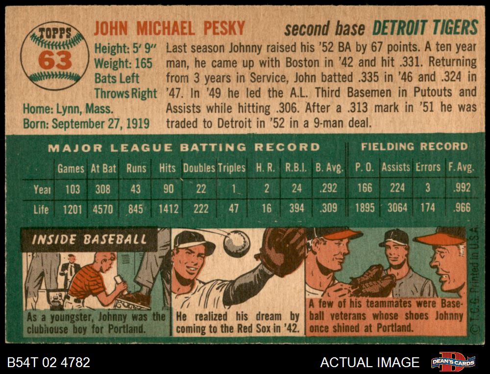 1954 Topps #63 Johnny Pesky