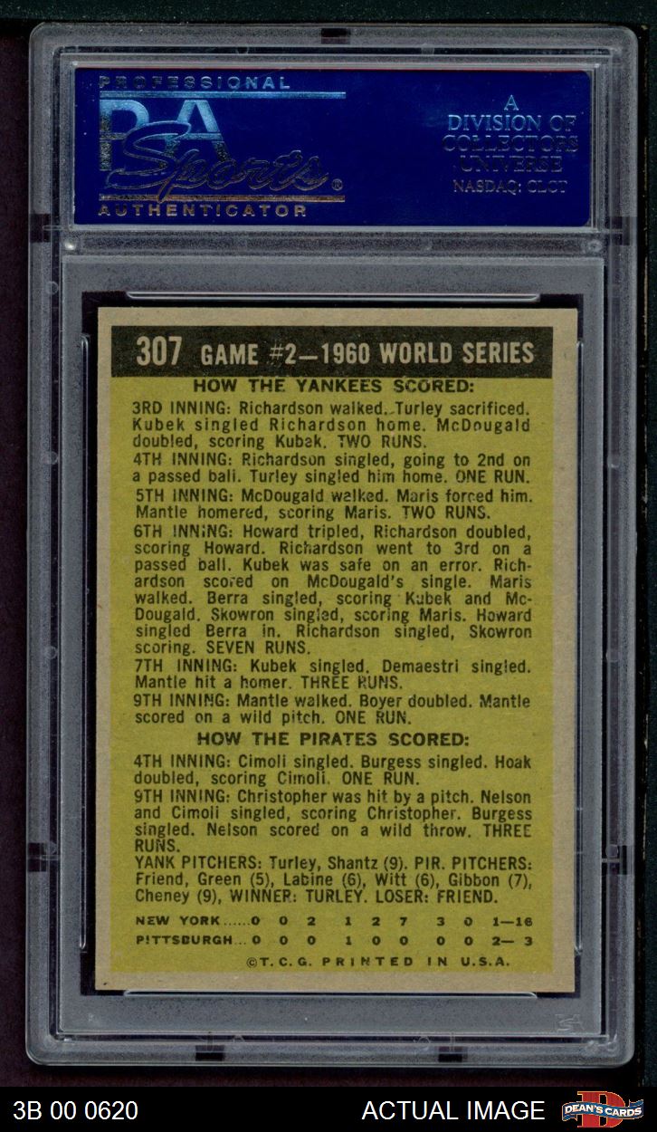 1961 Topps #307 - Mickey Mantle 1960 World Series - Game #2 - Mantle ...