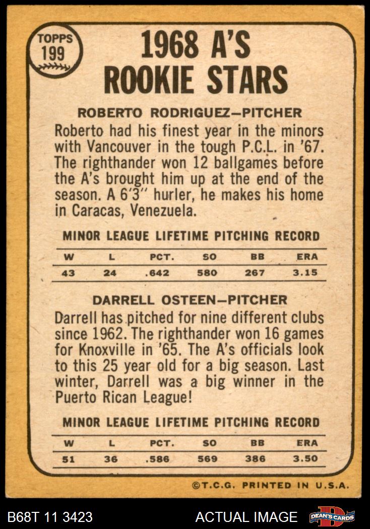1968 Topps #199 - Roberto Rodriquez / Darrell Osteen A's Rookies