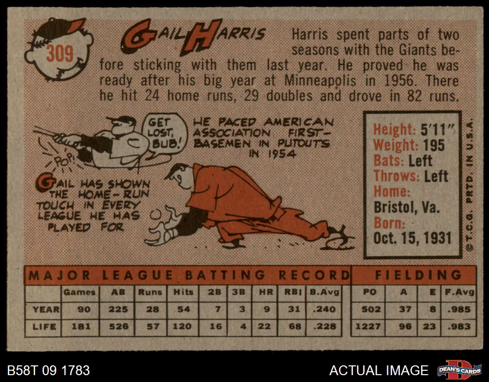 1958 Topps #309 Gail Harris