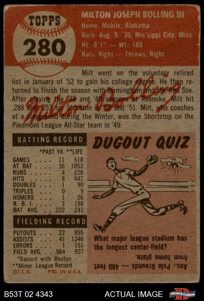 1953 Topps #280 Milt Bolling