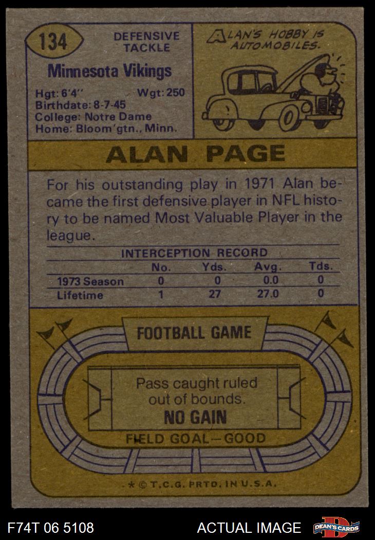 1974 Topps #134 - Alan Page All-Pro