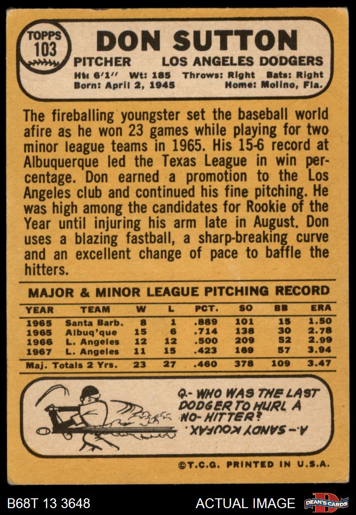 1968 Topps #103 Don Sutton