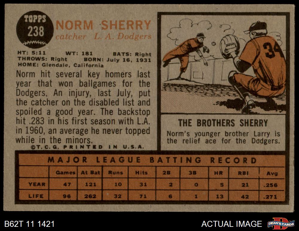 1962 Topps #238 Norm Sherry