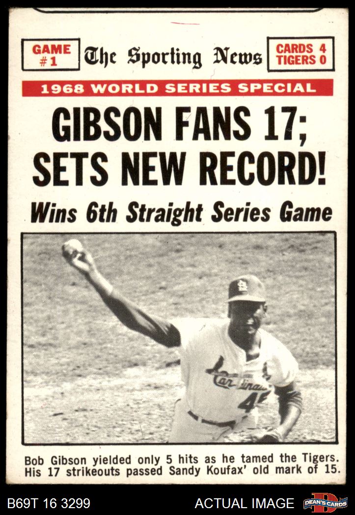 1969 Topps #162 - Bob Gibson 1968 World Series - Game #1 - Gibson Fans 17