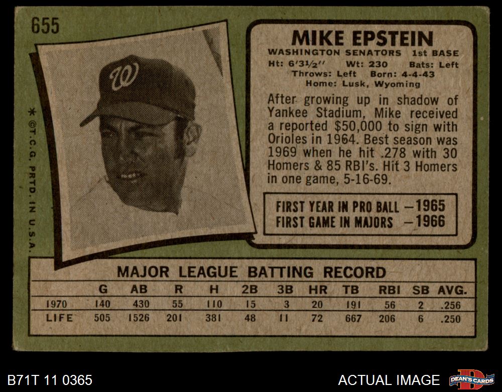 1971 Topps #655 Mike Epstein