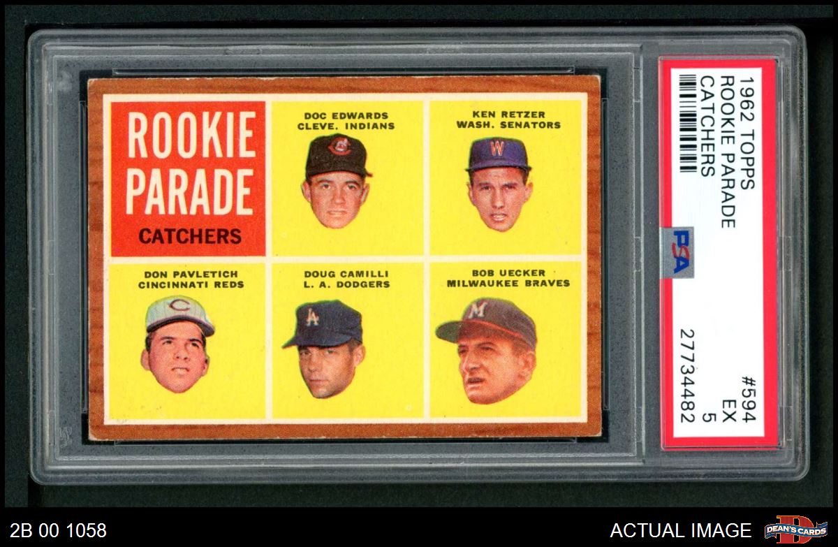 1962 Topps #594 - Bob Uecker / Doc Edwards / Ken Retzer / Don Pavletich ...