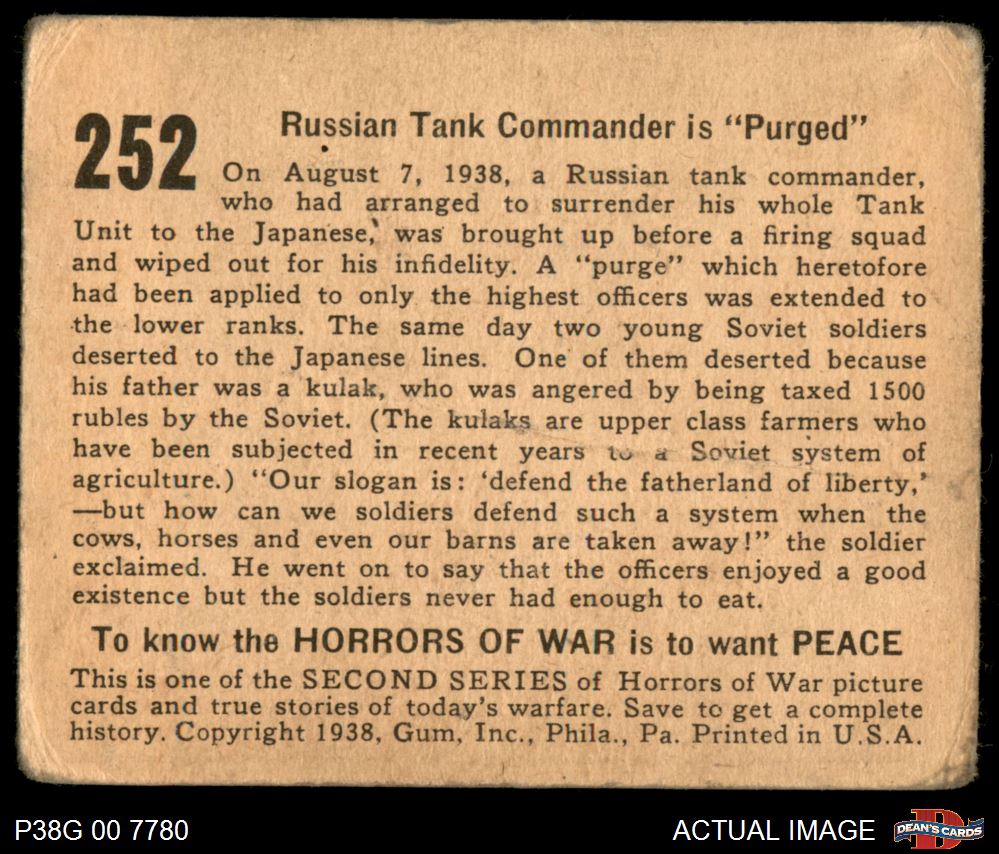 1938 Horrors of War #252 Russian Tank Commander is Purged 1.5 - FAIR
